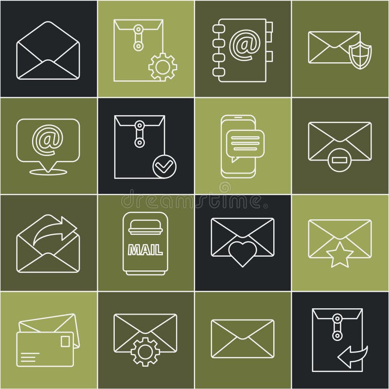 Set Line Envelope, with Star, Delete Envelope, Address Book, and Check ...