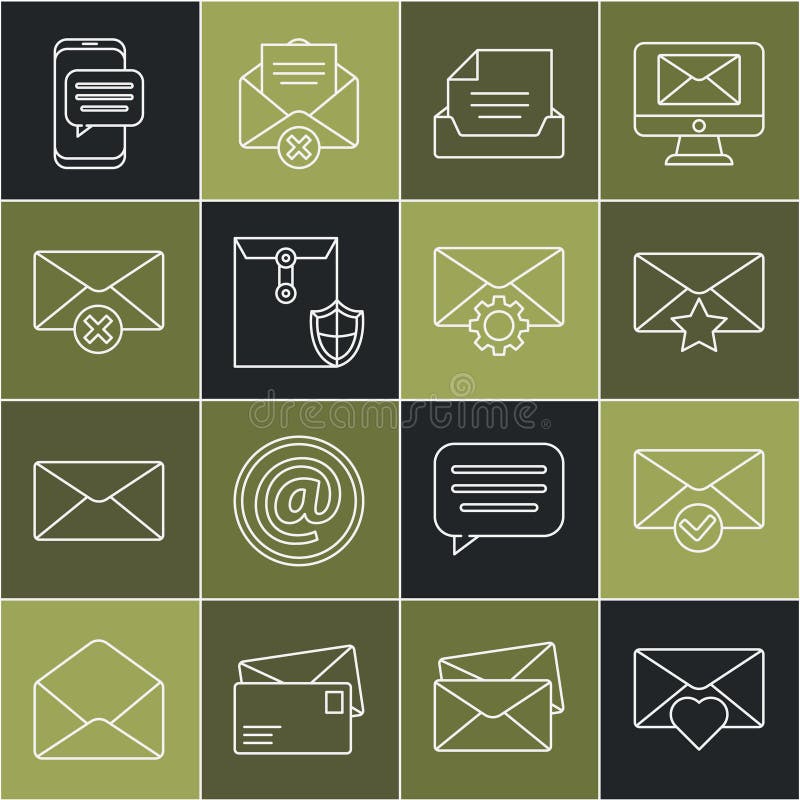 Set Line Envelope with Valentine Heart, and Check Mark, Star, Drawer ...