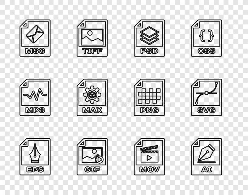 Set Line Eps File Document Ai Psd Gif Msg Max Mov E Icono Svg. Vector ... Set Line Eps File Document Ai Psd Gif Msg Max Mov E Icono Svg. Vector ...