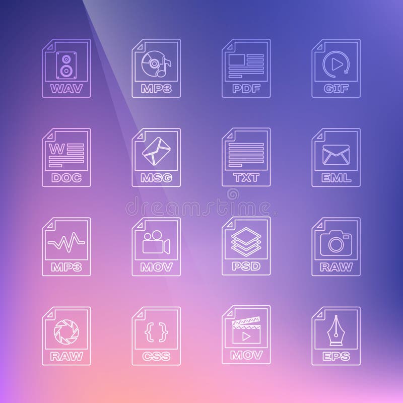 Set Line EPS File Document, RAW, EML, PDF, MSG, DOC, WAV and TXT Icon ... Set Line EPS File Document, RAW, EML, PDF, MSG, DOC, WAV and TXT Icon ...
