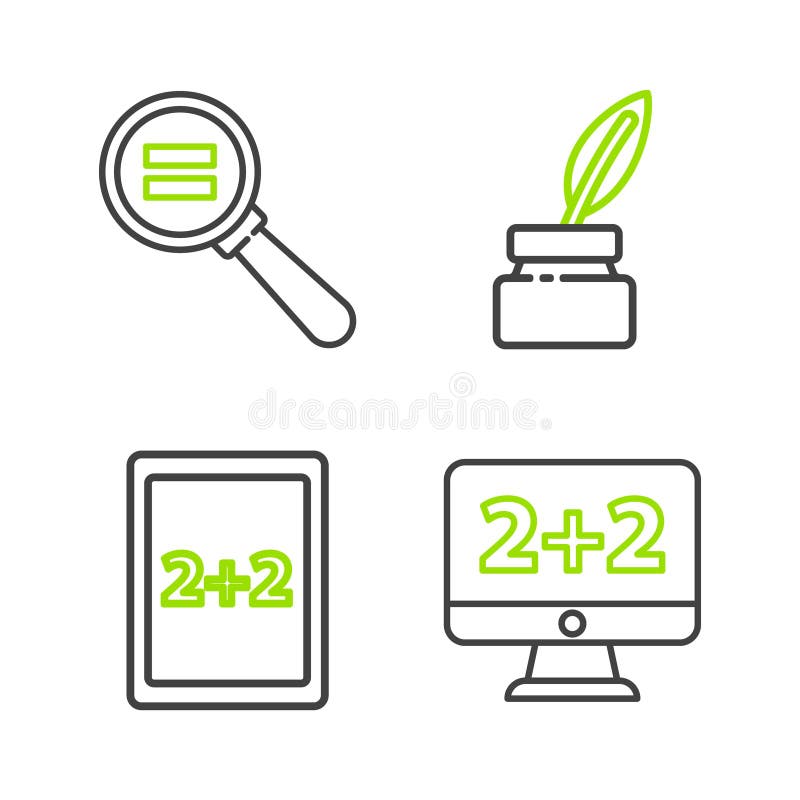 Set Line Equation Solution, Tablet with Calculator, Feather and Inkwell ...