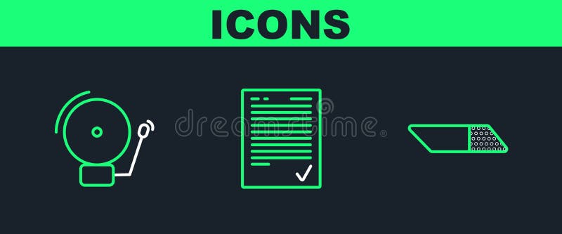 Set Line Eraser or Rubber, Ringing Alarm Bell and Exam Sheet with Check ...