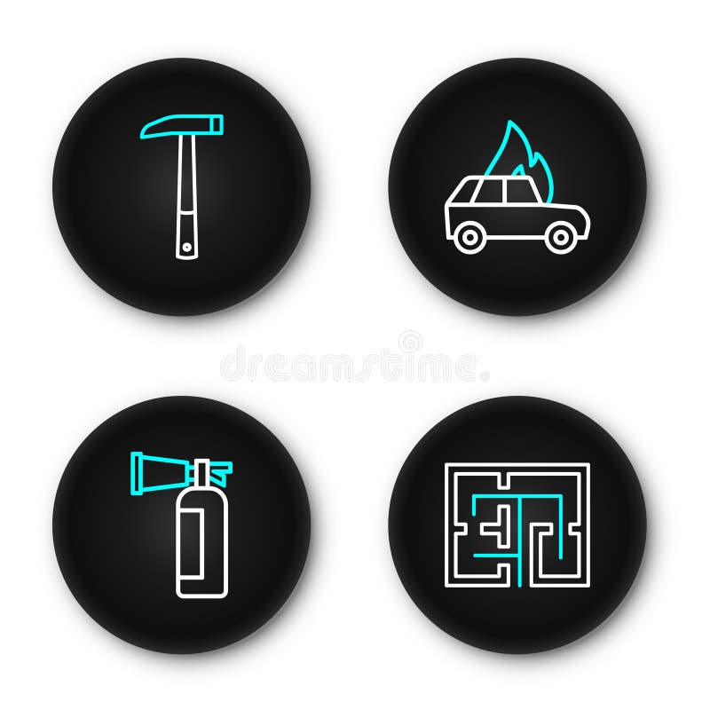 Set Line Evacuation Plan, Fire Extinguisher, Burning Car and ...