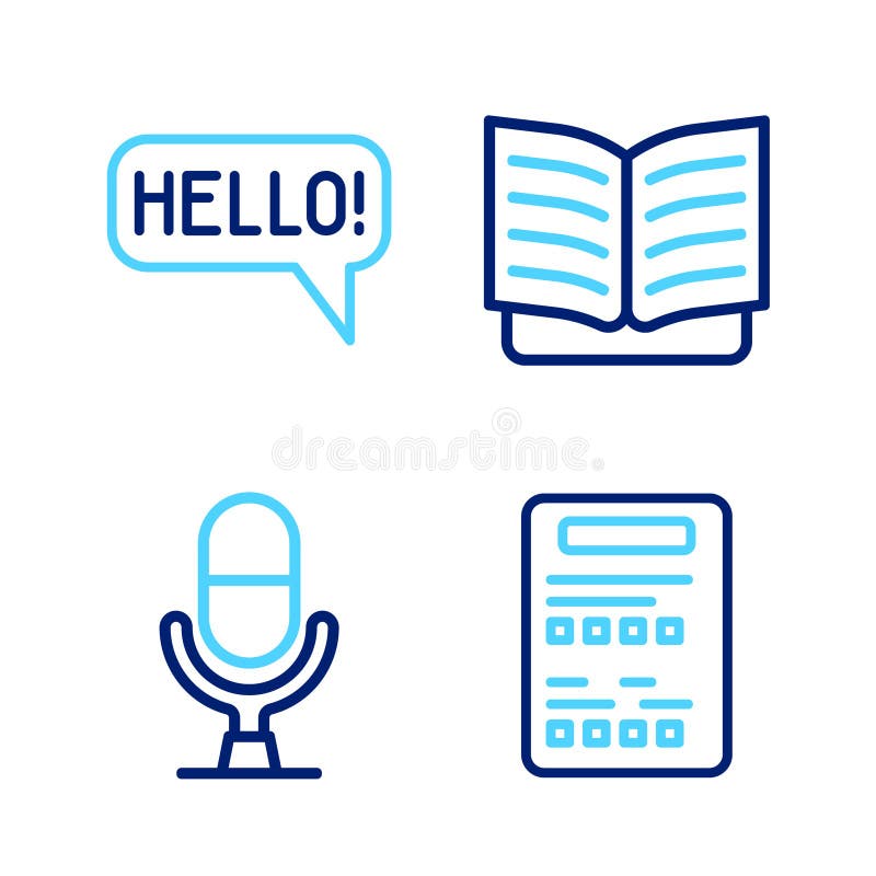 Set Line Exam Sheet, Microphone Voice Device, Open Book and Hello in ...