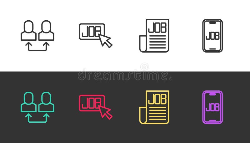 Set Line Exchange Work, Search Job, and on Black and White. Vector ...