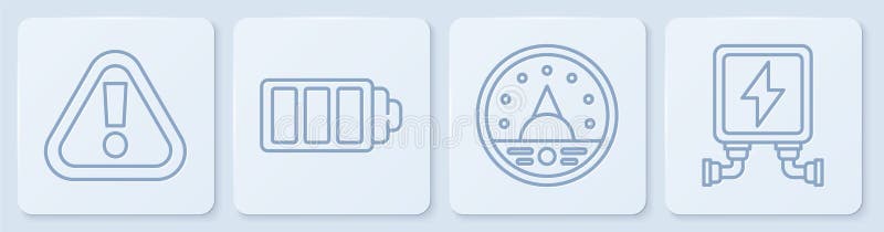 Set Line Exclamation Mark in Triangle, Ampere Meter, Multimeter ...