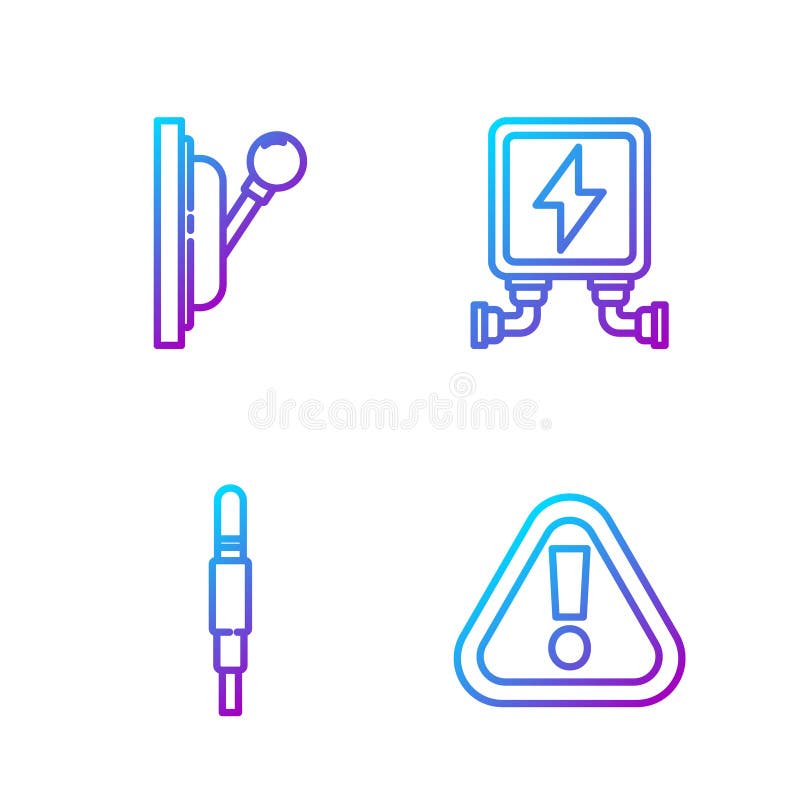 Set Line Exclamation Mark in Triangle, Audio Jack, Electrical Panel and ...