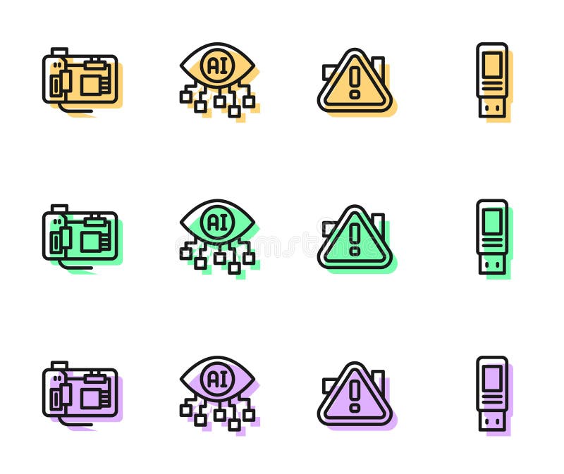 Set Line Exclamation Mark in Triangle, Motherboard, Computer Vision and ...