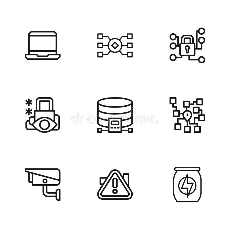 Set Line Exclamation Mark in Triangle, Neural Network, Energy Drink ...