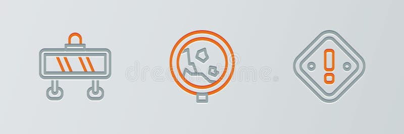 Set Line Exclamation Mark in Triangle, Road Barrier and Warning ... Set Line Exclamation Mark in Triangle, Road Barrier and Warning ...