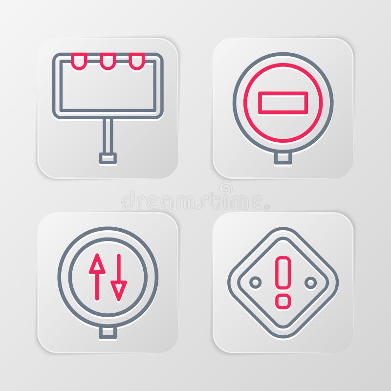 Set Line Exclamation Mark in Triangle, Road Warning Two Way Traffic ...