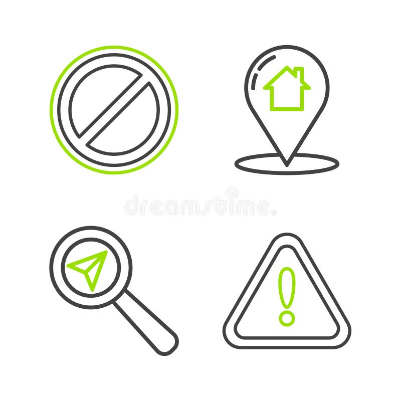 Set Line Exclamation Mark in Triangle, Search Location, Map Pointer ...