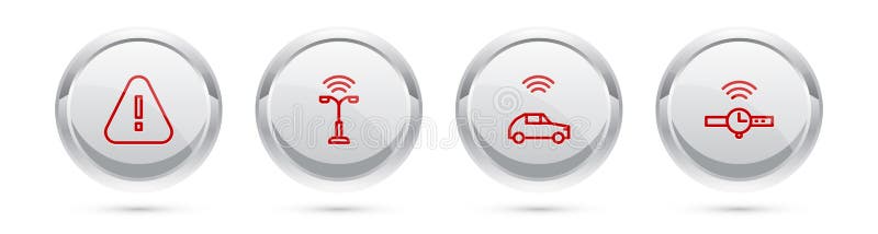 Set Line Exclamation Mark in Triangle, Smart Street Light, Car System ...