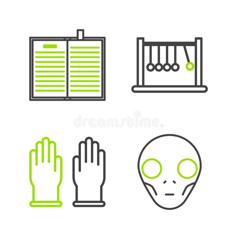 Set Line Extraterrestrial Alien Face, Rubber Gloves, Pendulum and Open ...