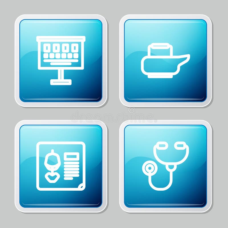 Set Line Eye Test Chart Bedpan Xray Shots and Stethoscope Icon. Vector ...