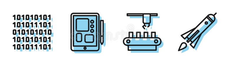 Set Line Factory Conveyor System Belt, Binary Code, Graphic Tablet and ...