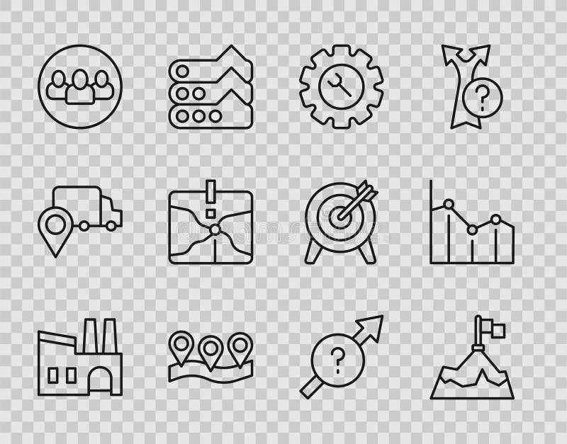 Set Line Factory, Mountains with Flag, Wrench and Gear, Location ... Set Line Factory, Mountains with Flag, Wrench and Gear, Location ...