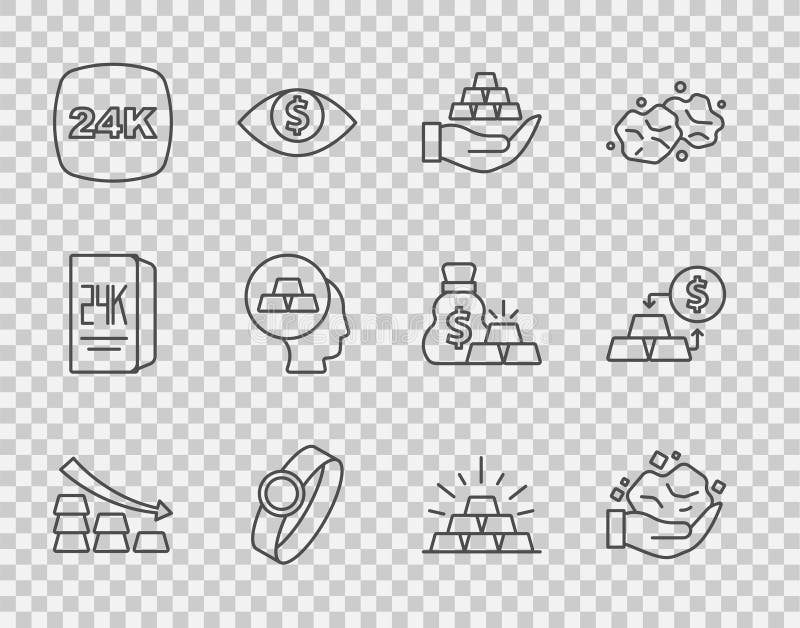 Set Line Falling Arrow with Gold Bars, Gold Nugget, Hand, Ring, 24k ...