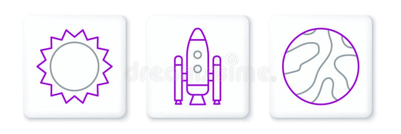 Set Line Falling Stars, Sun and Space Shuttle and Rockets Icon. Vector ...