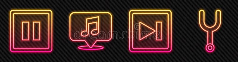 Set Line Fast Forward, Pause Button, Musical Note in Speech Bubble and ...