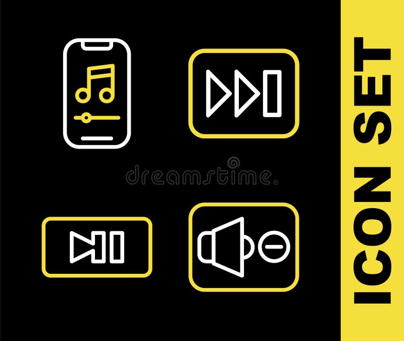 Set Line Fast Forward, Speaker Mute, Pause Button and Music Player Icon ...