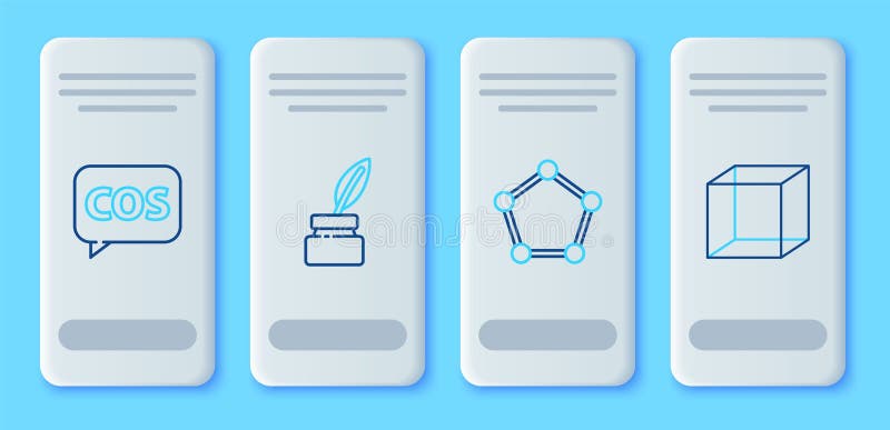 Set Line Feather and Inkwell, Geometric Figure Pentagonal Prism ...