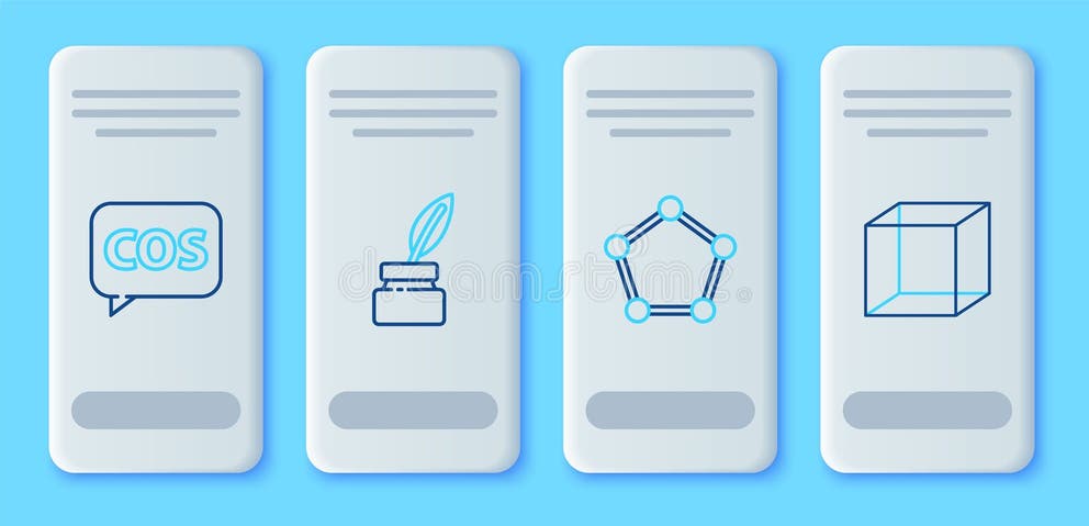 Set Line Feather and Inkwell, Geometric Figure Pentagonal Prism ...