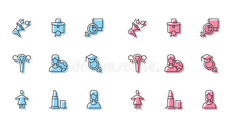 Set Line Female Lipstick Feminist Activist Women From Different