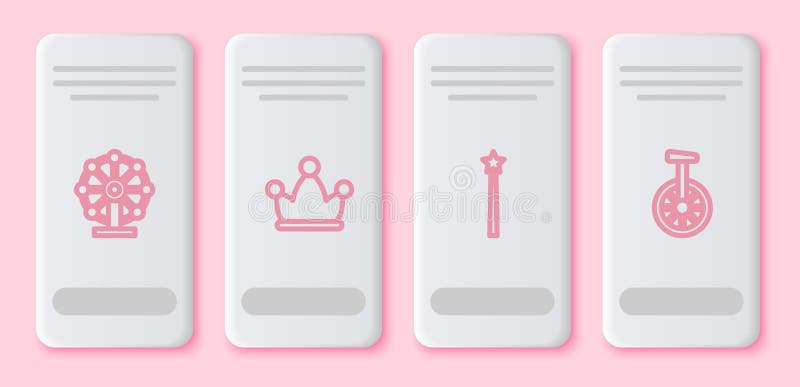 Set Line Ferris Wheel, Jester Hat with Bells, Magic Wand and Unicycle ...