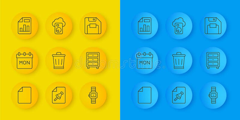 Set Line File Document, Calendar, Trash Can, Wrist Watch, Archive ... Set Line File Document, Calendar, Trash Can, Wrist Watch, Archive ...