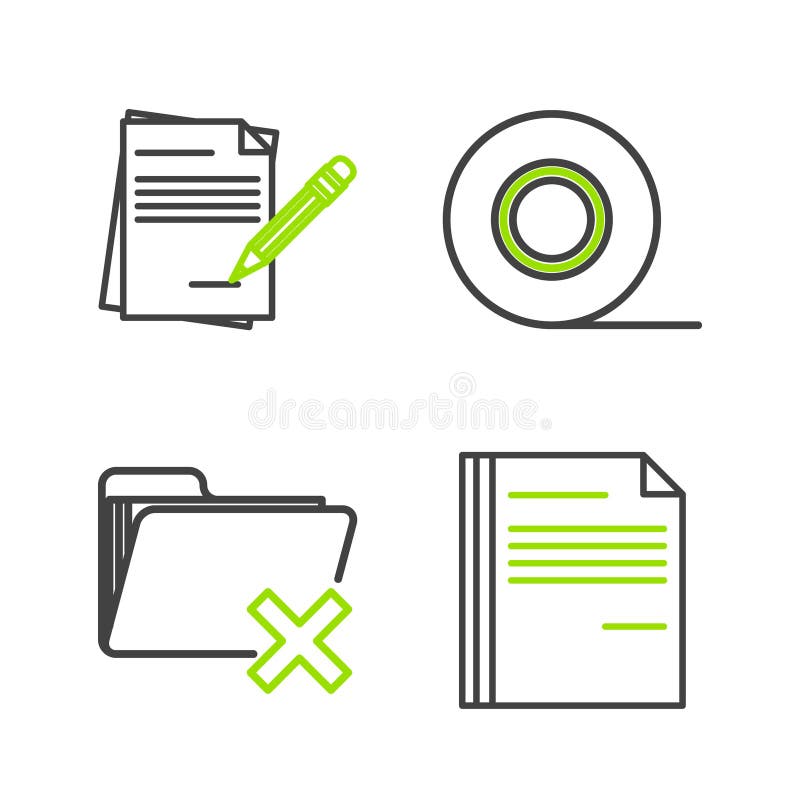 Set Line File Document, Delete Folder, Scotch and Blank Notebook and Pencil with Eraser Icon ...