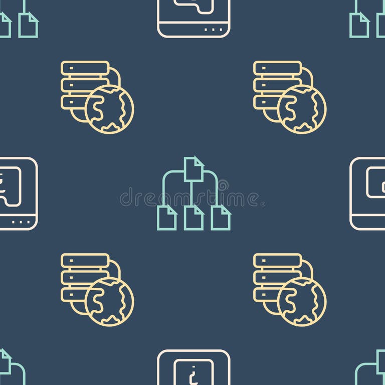 Set Line File Missing, Network Cloud Connection and Folder Tree on Seamless Pattern. Vector ...