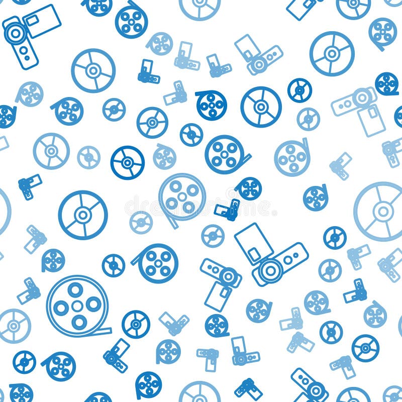 Set Line Film Reel, Cinema Camera and CD or DVD Disk on Seamless ...