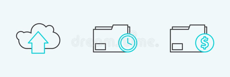 Set Line Finance Document Folder, Cloud Upload and Document with Clock ... Set Line Finance Document Folder, Cloud Upload and Document with Clock ...