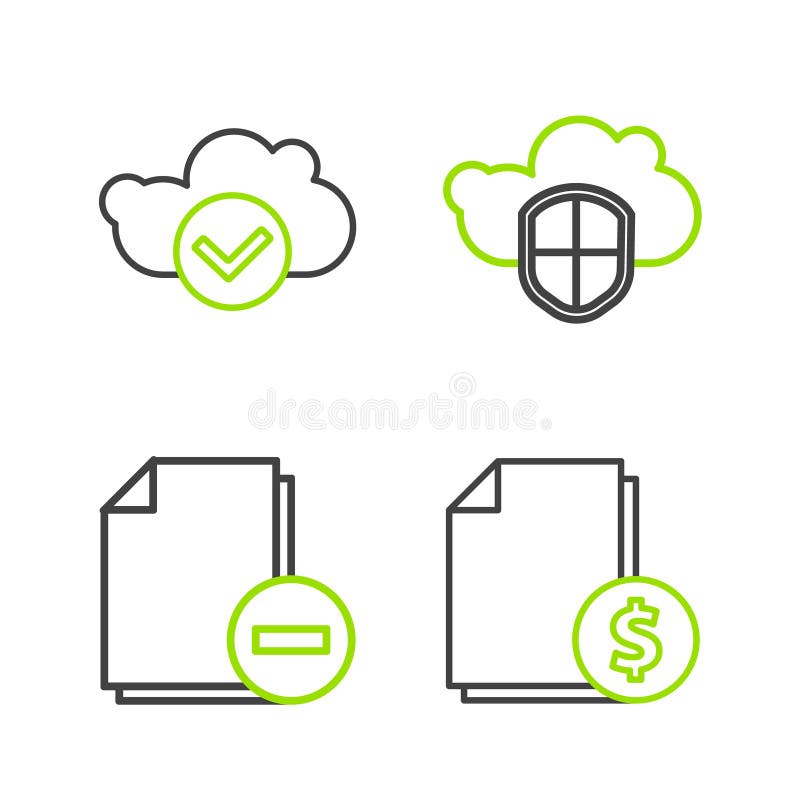 Set Line Finance Document, Document with Minus, Cloud and Shield and ... Set Line Finance Document, Document with Minus, Cloud and Shield and ...