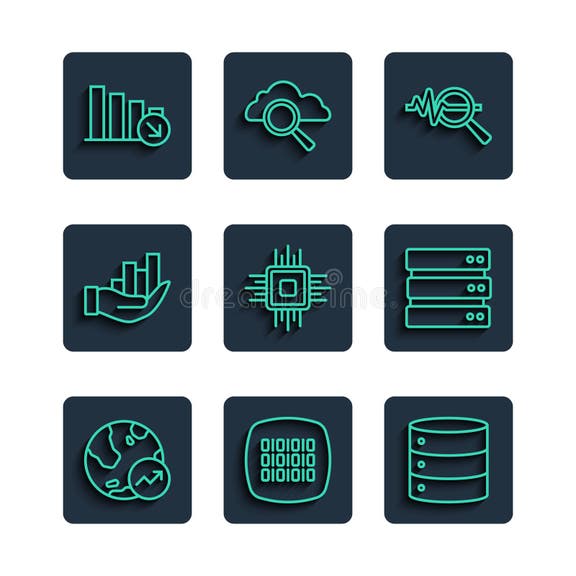 Set Line Financial Growth, Binary Code, Server, Search Data Analysis, Processor CPU, Pie Chart ...
