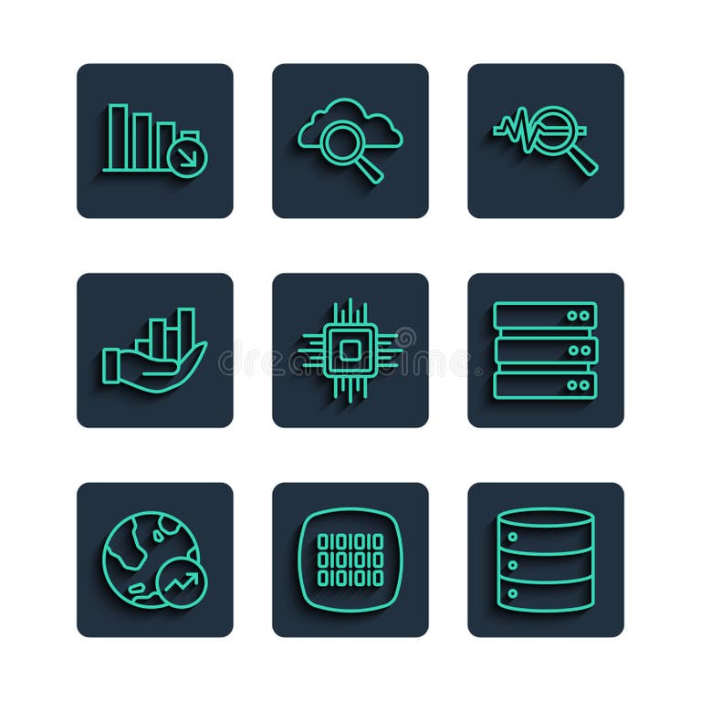 Set Line Financial Growth, Binary Code, Server, Search Data Analysis, Processor CPU, Pie Chart ...