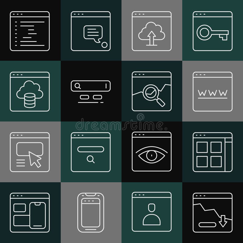 Set Line Financial Growth Decrease, Browser Files, Window, Cloud Upload, Search Engine ...