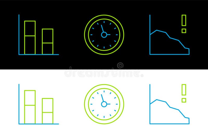 Set Line Financial Growth Decrease, Graph, Chart, Diagram and Clock Icon. Vector Stock ...