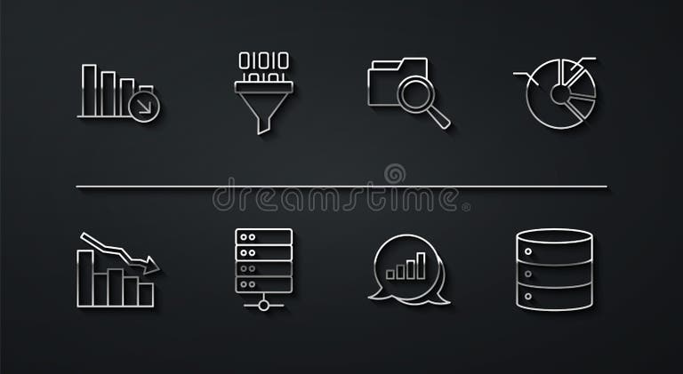 Set Line Financial Growth Decrease, Pie Chart Infographic, Server, Binary Code, and Search with ...