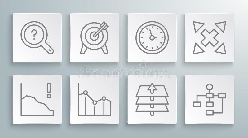 Set Line Financial Growth Decrease, Target, Pie Chart Infographic, Layers, Hierarchy Organogram ...