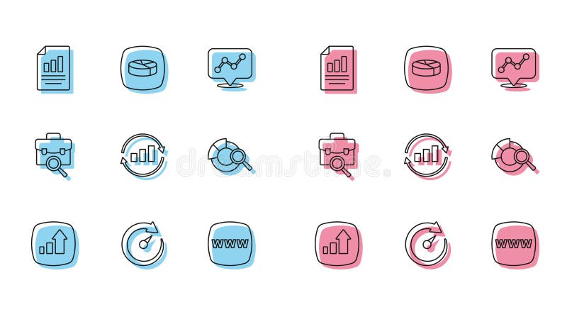 Set Line Financial Growth, Digital Speed Meter, Document with Graph Chart, Website Template ...
