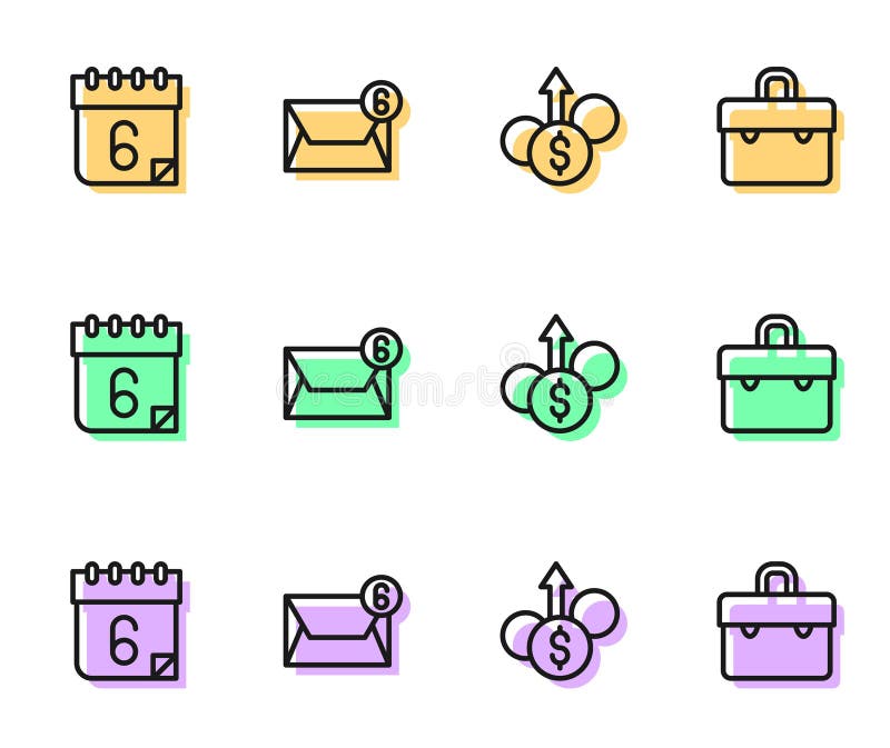 Set Line Financial Growth Dollar, Calendar, Mail and E-mail and ...