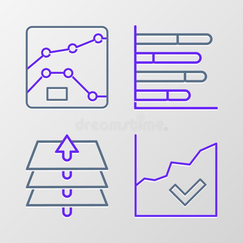 Set Line Financial Growth Increase, Layers, Pie Chart Infographic and Graph, Chart, Diagram Icon ...