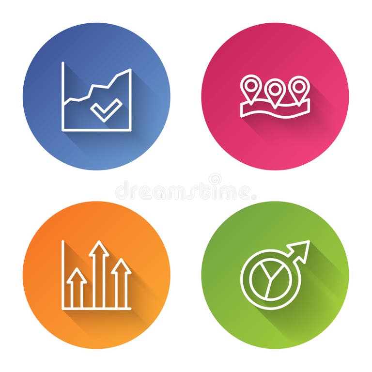 Set Line Financial Growth Increase, Location, Pie Chart Infographic and . Color Circle Button ...