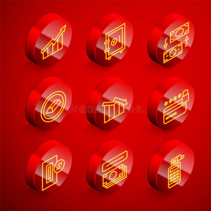 Set Line Financial Growth Increase, Safe, Money Exchange, Gold Bars, Decrease, Credit Card with ...