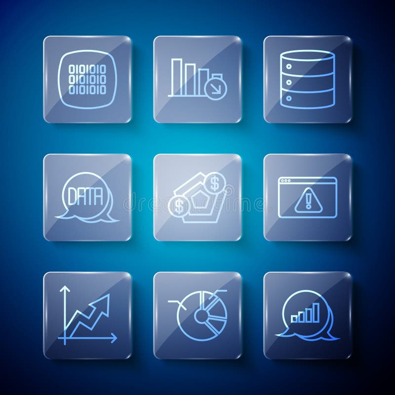 Set Line Financial Growth Pie Chart Infographic Server Data Analysis Binary Code And Browser