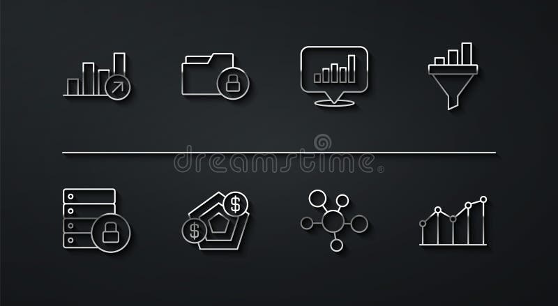 Set Line Financial Growth, Server Security with Padlock, Sales Funnel ...