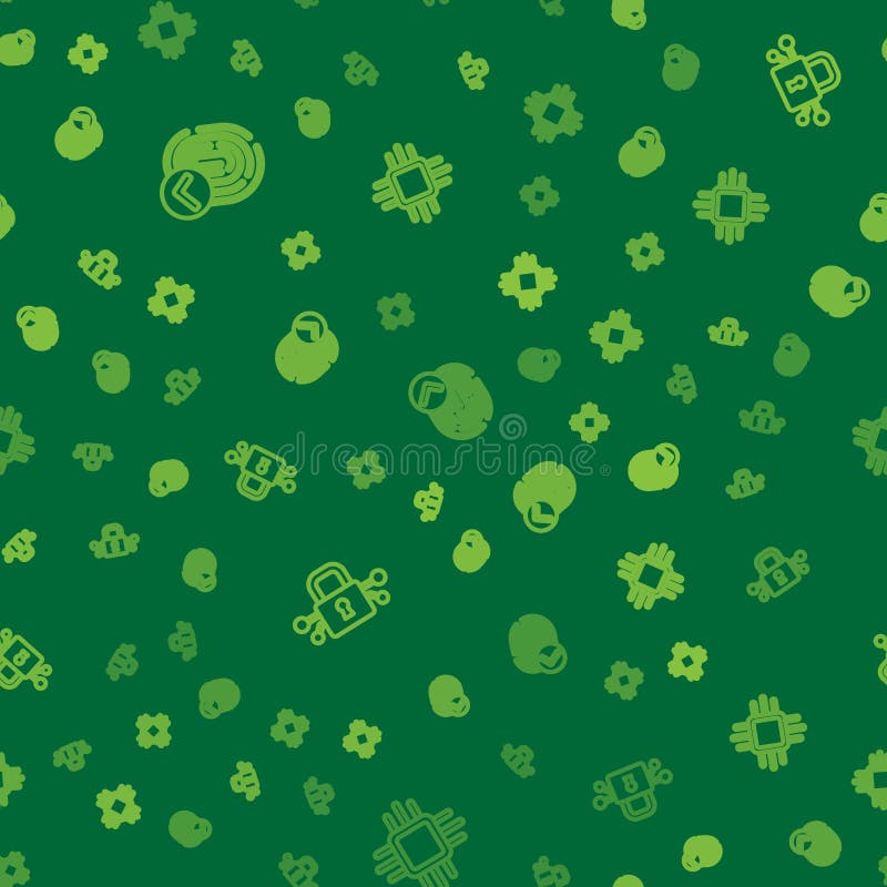 Set Line Fingerprint Cyber Security And Processor With Microcircuits Cpu On Seamless Pattern