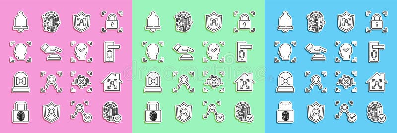 Set Line Fingerprint, Smart Home with Face Id, Door Lock, Shield ...